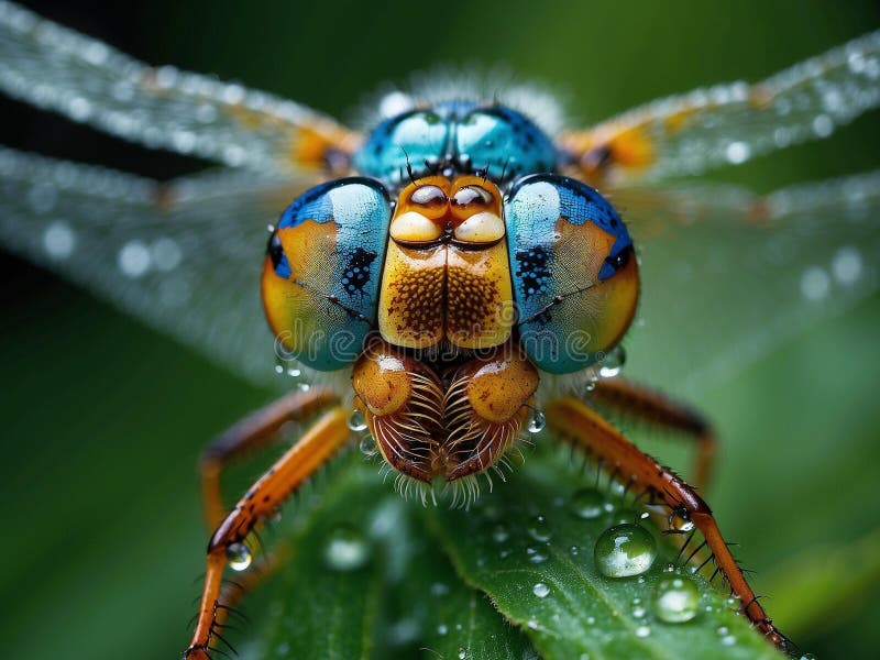 An AI Illustration of a Close - Up Image of a Blue and Yellow Insect ...