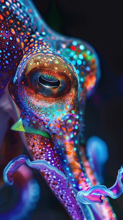 AI Illustration of a Close-up of Octopus Eye on Blue Background Stock ...