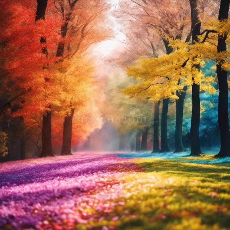 An AI Illustration of a Colorful Path Surrounded by Sharp Trees with ...