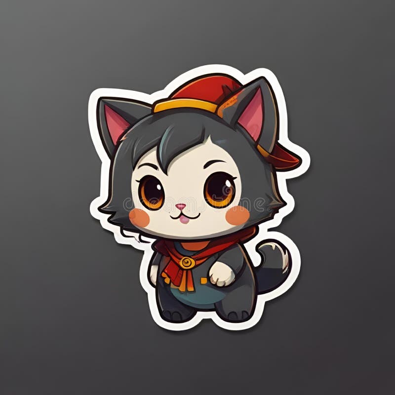 AI Illustration of a Cute Chibi Cat Sticker with a Red Hat Stock ...