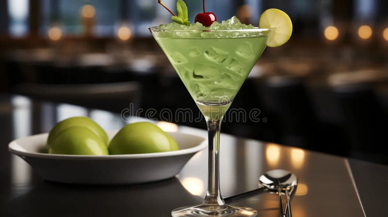 AI Illustration of an Emerald Apple Martini Crowned with a Lush Cherry ...