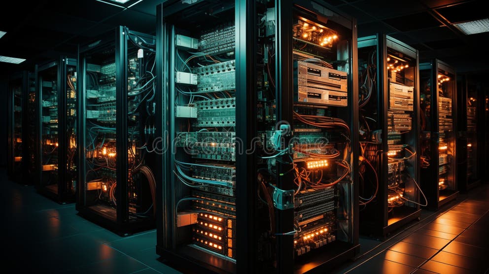 AI Illustration of an Expansive Computer Data Center with Multiple ...