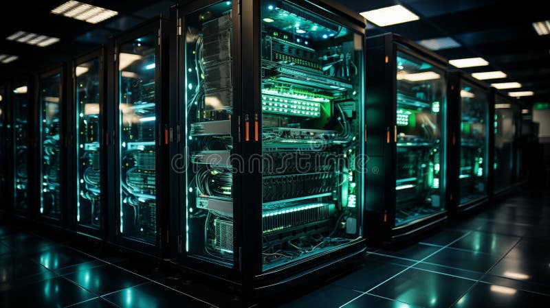 AI Illustration of an Expansive Computer Data Center with Multiple ...