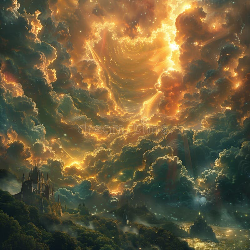 AI Illustration of a Fantasy Landscape Featuring a Castle Beneath ...