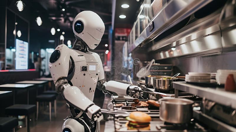 AI Illustration of a Futuristic Robot Making Food. Stock Illustration ...