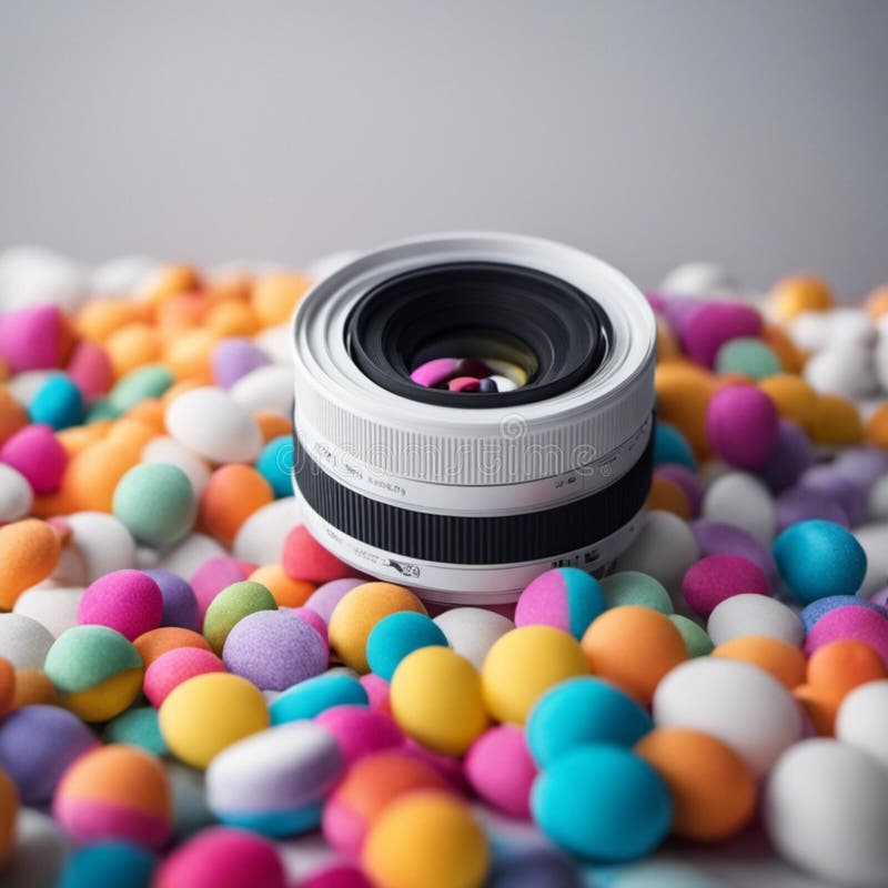 An AI Illustration of Camera Lens with Colored Dots Around it on White ...