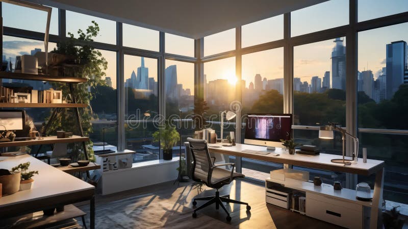 An AI Illustration of a Very Nice Office Room with a Nice View on the ...