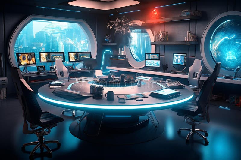 AI Illustration of a High-tech Science Lab Featuring a Desk with Four ...