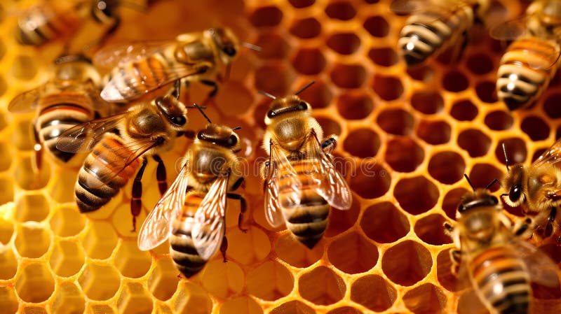 AI Illustration of a Honey Comb Inside a Bee Hive, Featuring Multiple ...