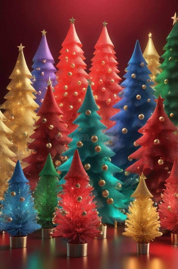 AI Illustration of Illuminated Christmas Trees, Adorned with an Array ...