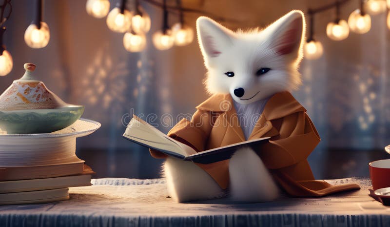 AI Illustration of an Innocent Fox Reading Stock Illustration ...