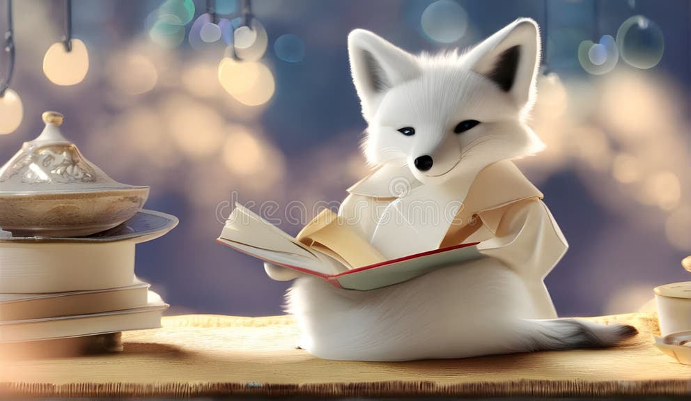 AI Illustration of an Innocent Fox Reading Stock Illustration ...
