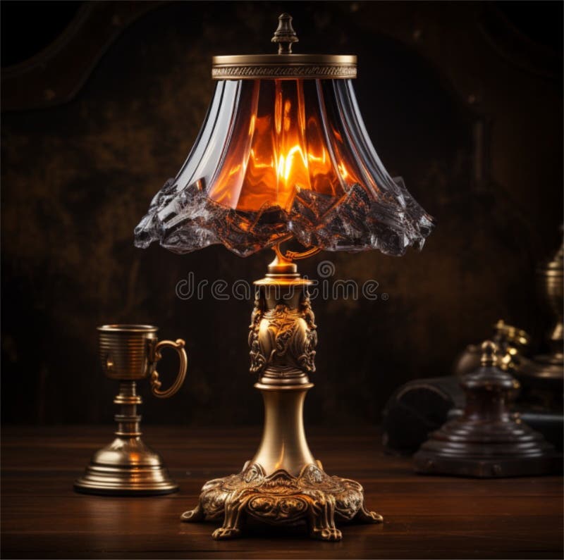 AI Illustration of a Lamp Illuminated on a Side Table Next To Another ...