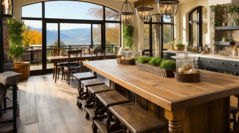 An AI Illustration of a Large Kitchen with a Dining Table and Several ...