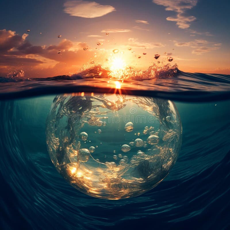 An AI Illustration of a Round Mirror Reflects the Setting Sun and Water ...