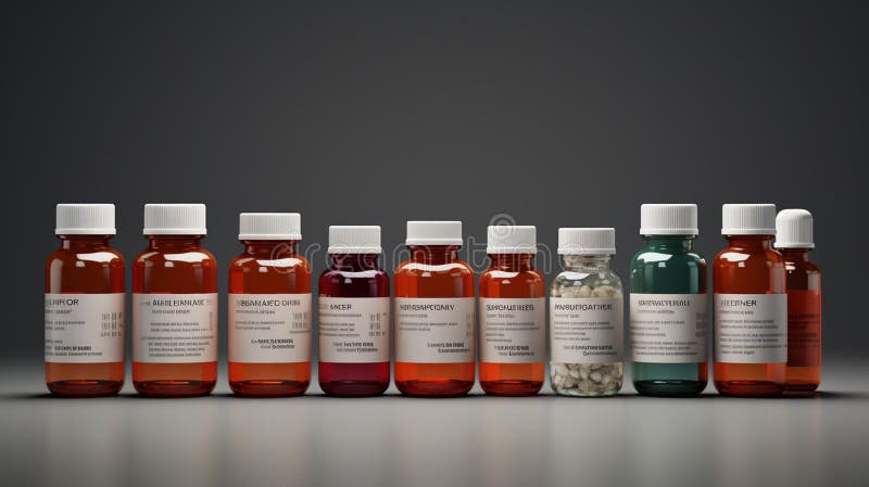 An AI Illustration of Several Different Bottles of Medicine in Line ...