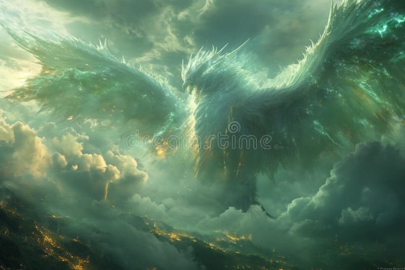 AI Illustration of a Majestic Phoenix Rising Above the Clouds with ...