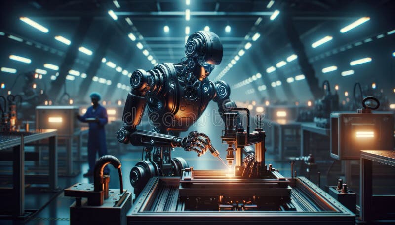 An AI Illustration of a Man with a Machine in a Factory, and Some ...