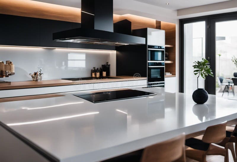 AI Illustration of a Modern Kitchen with a Large Center Island Stock ...