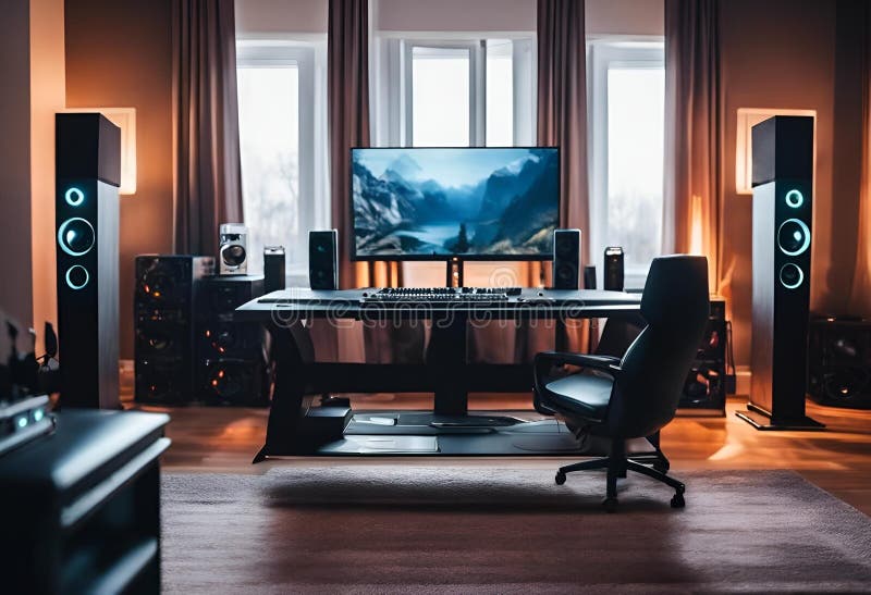 AI Illustration of a Modern Office Space with a Large Array of Speakers ...