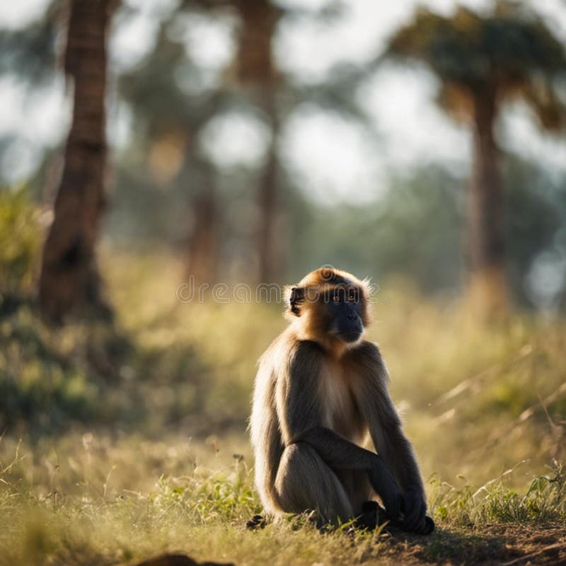 An AI Illustration of a Monkey Sits on the Ground Looking at the Camera ...