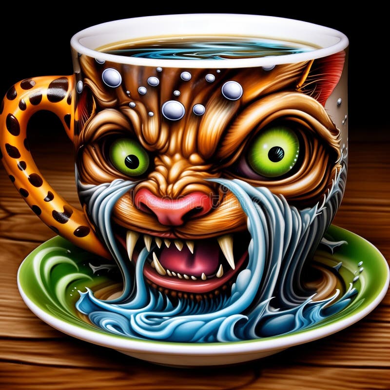 AI Illustration of a Mug with a Cartoon Monster Stock Illustration ...