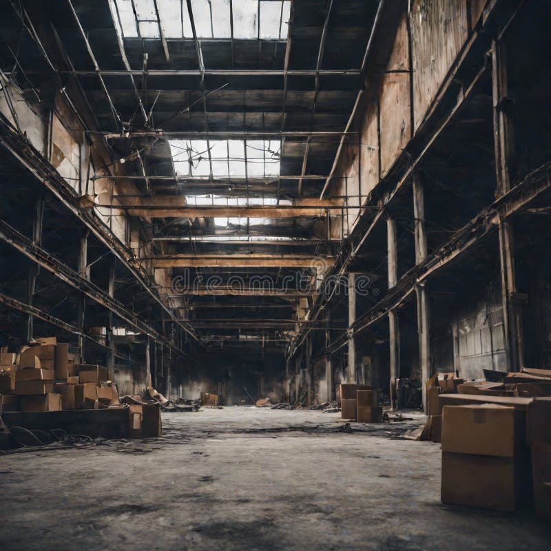 AI Illustration of an Old, Empty, Abandoned Factory with Large Windows ...