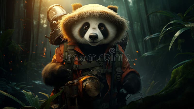 AI Illustration of a Panda Explorer Discovering the Unknown in the ...
