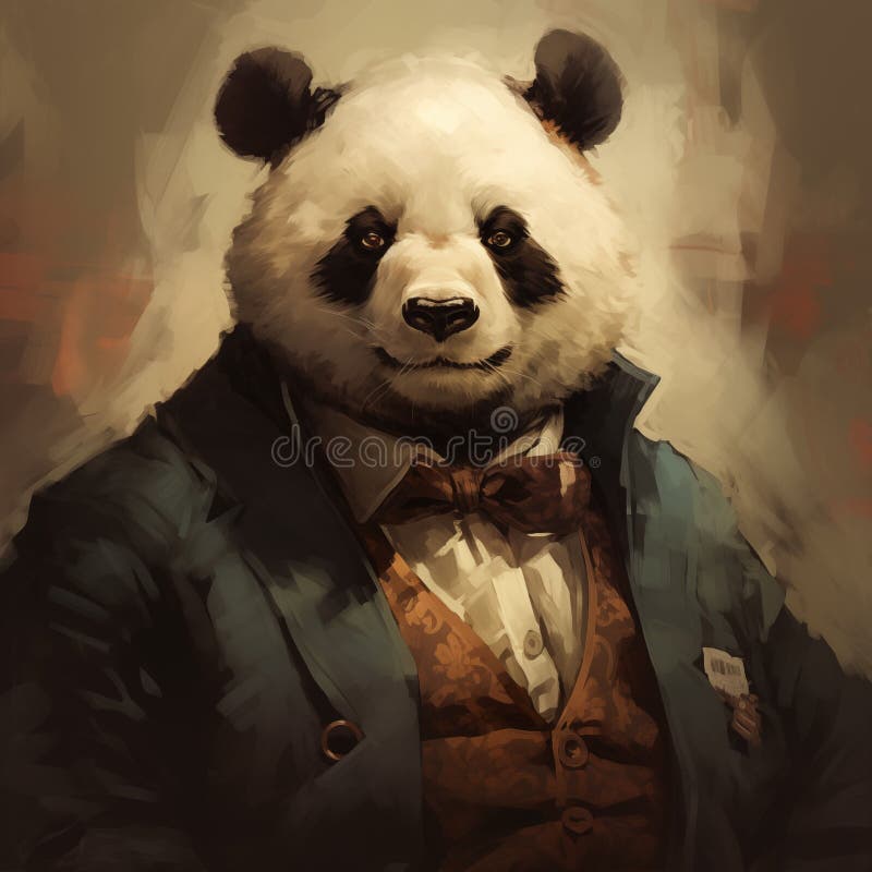 AI Illustration of a Panda Wearing a Smart Black Suit. Stock ...