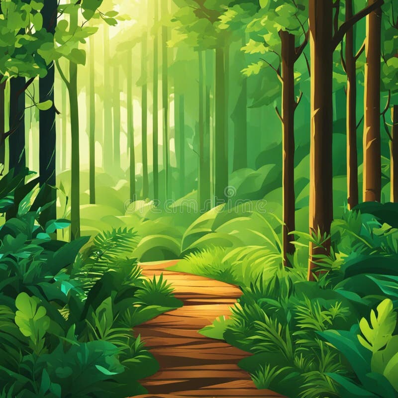 An AI Illustration of the Path through the Jungle Leads into a Bright ...