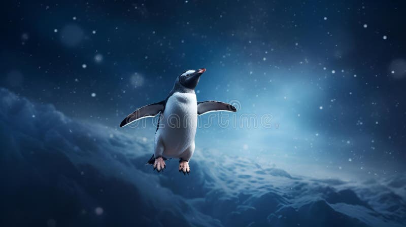 AI Illustration of a Penguin Standing on a Snow-covered Rock Ledge ...
