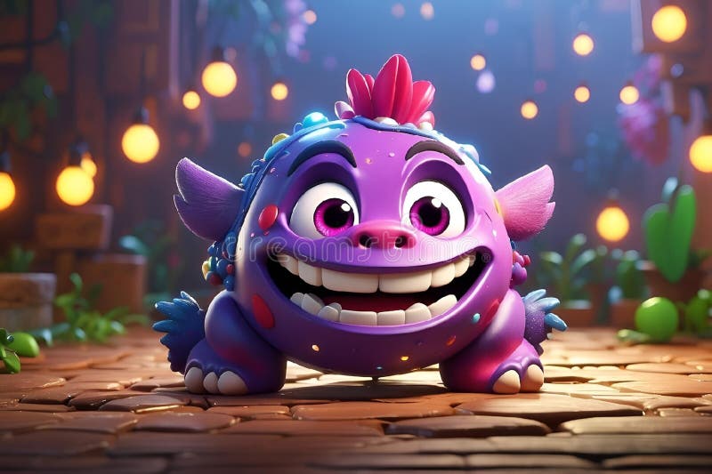 AI Illustration of a Purple Monster on a Colorful Tile with Bright ...