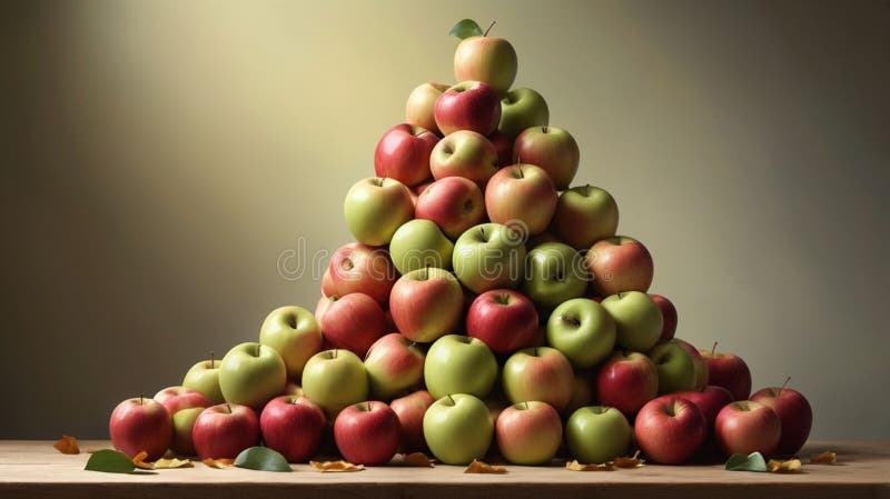 AI Illustration of a Pyramid Stack of Fresh Red and Green Apples on a ...