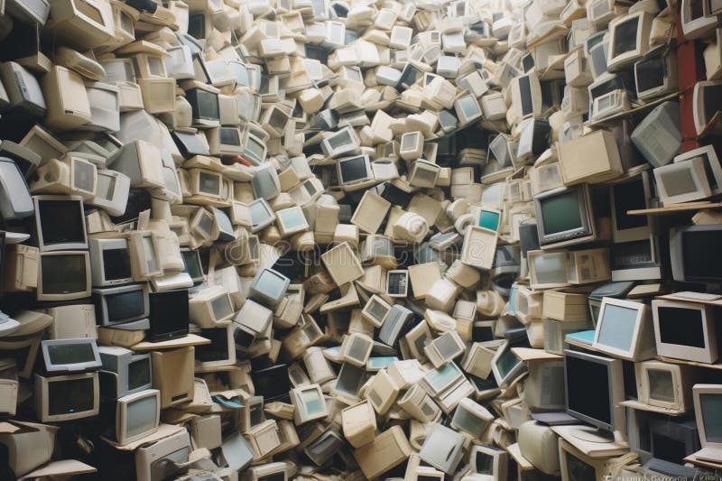 AI Illustration of a Room Full of Old Computers Stock Illustration ...