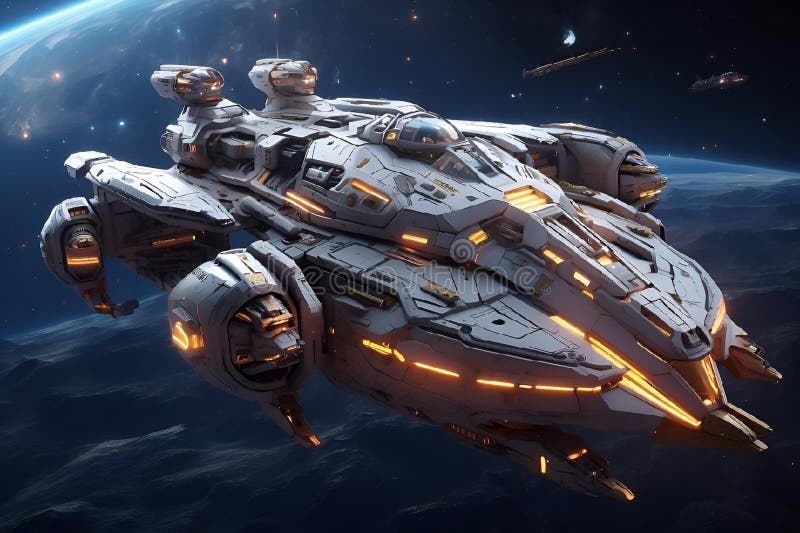 AI Illustration of a Sci-fi Futuristic Spacecraft in Flight, Floating ...