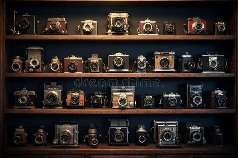 AI Illustration of a Selection of Cameras Arranged Neatly on a Shelf in ...
