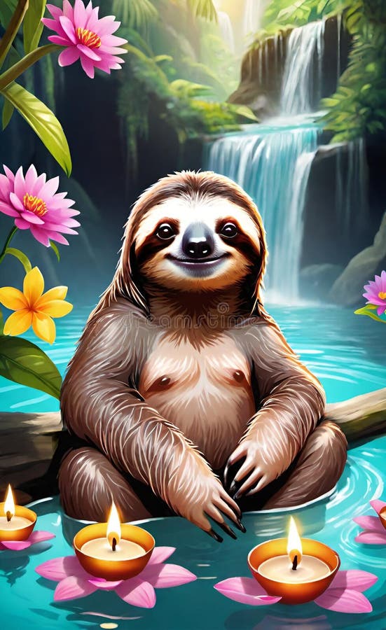 AI Illustration of a Sloth Taking a Bath and Relaxin on a Spa Stock ...