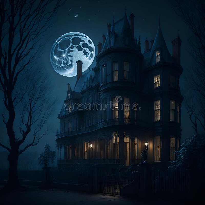 AI Illustration of a Spooky Medieval Castle with Illuminated Windows ...