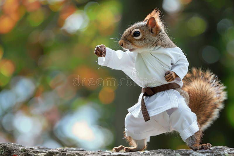Squirrel in a Kimono Doing Karate in the Park Stock Illustration ...