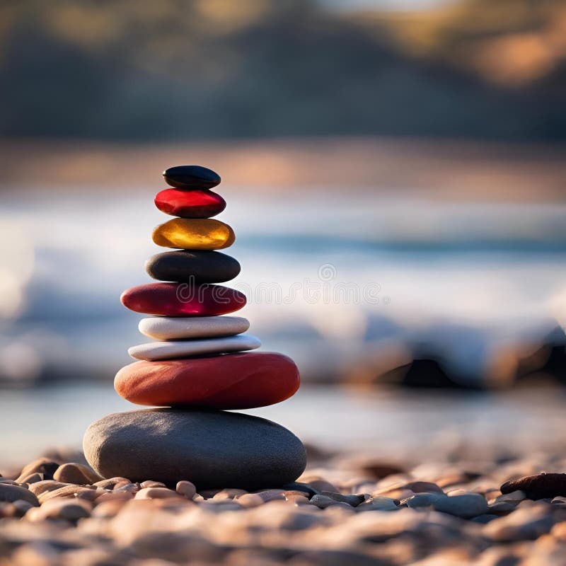 AI Illustration of a Stack of Colorful Stones Balanced on a Pebble ...
