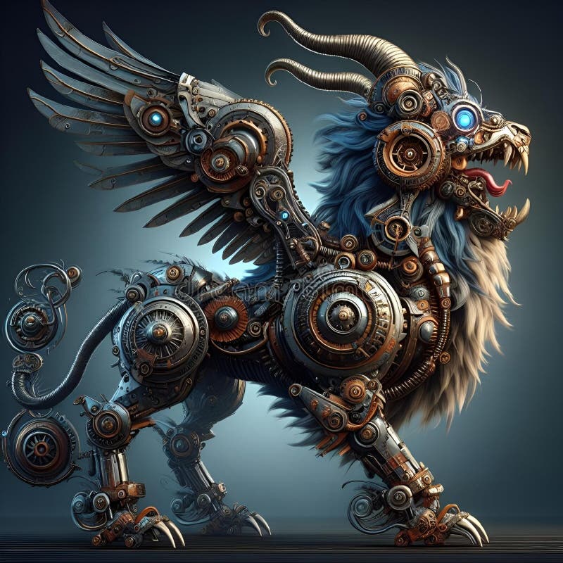 AI Illustration of a Steampunk Creature with Glowing Eyes and a Large ...