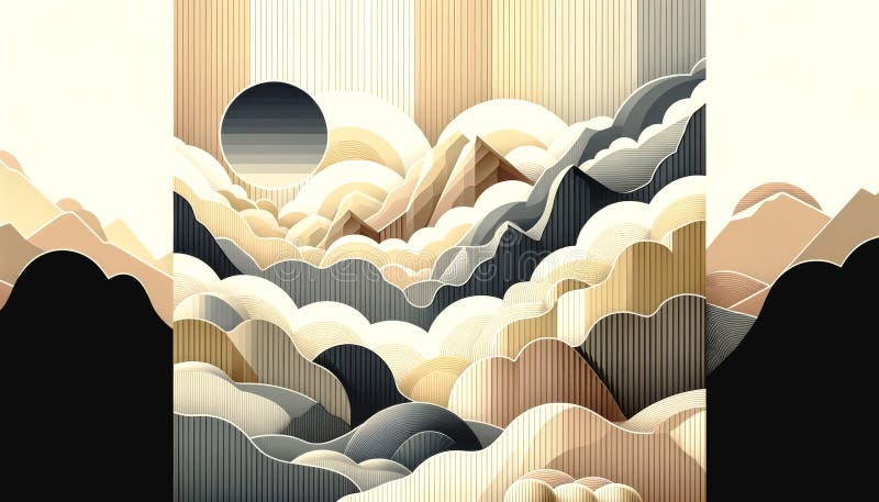 AI Illustration of a Stylized Graphic Landscape with Layered Mountain ...