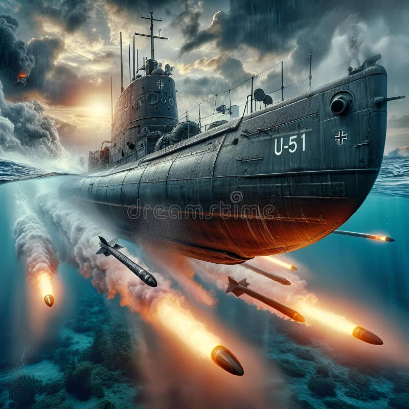 AI Illustration of a Submarine Submerged Underwater and Launching ...