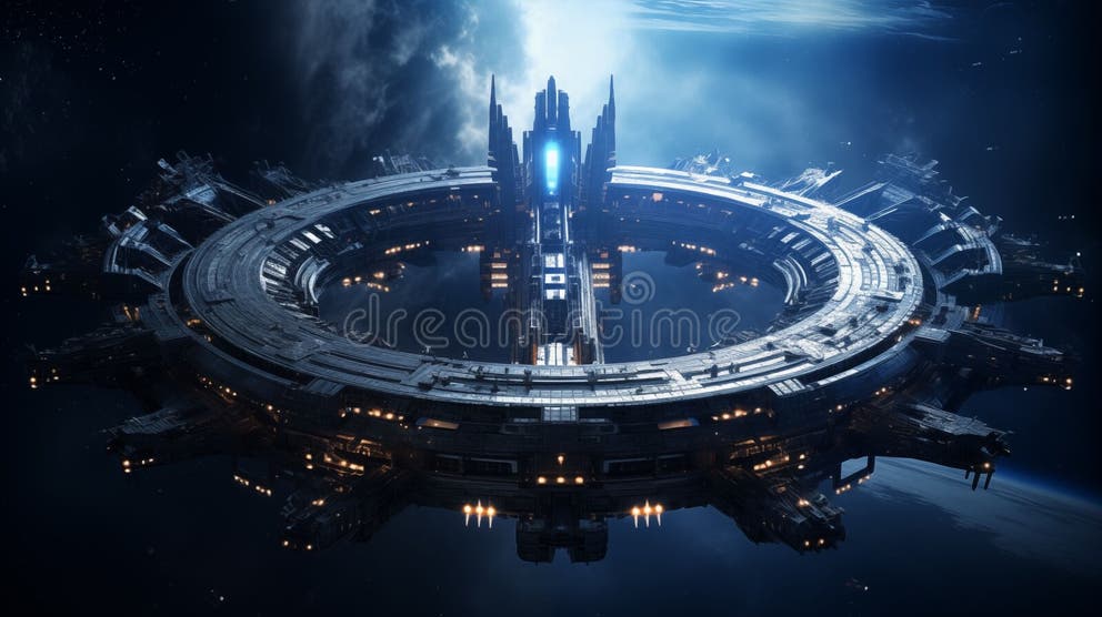 AI Illustration of a Technologically Advanced Spaceship Illuminated by ...