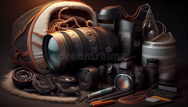 An AI Illustration of There is an Assortment of Cameras and Camera Gear ...