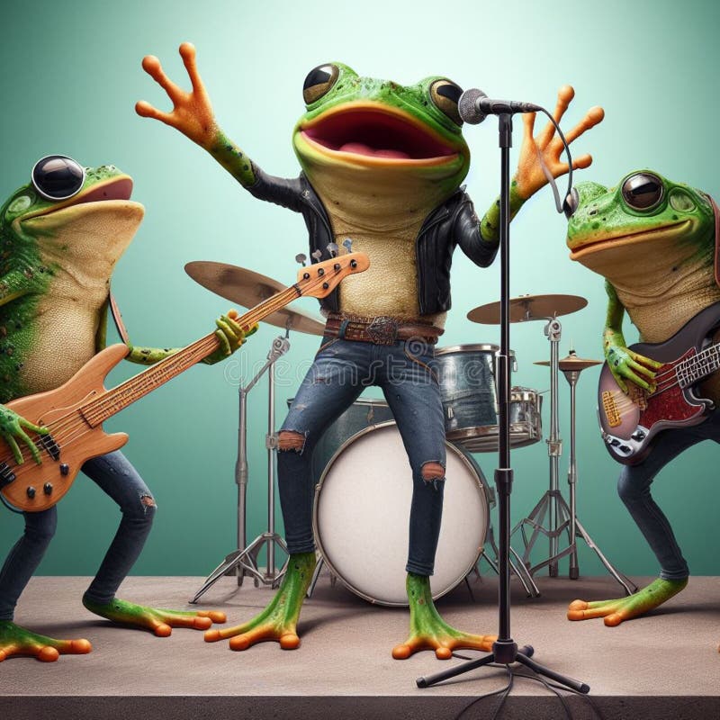 AI Illustration of Three Frogs Playing Instruments Together on Stage ...