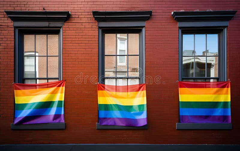 AI Illustration of Three Windows with Vibrant Rainbow Flags. Stock ...
