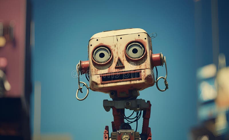 AI Illustration of a Toy Robot Standing Facing the Camera with a Silly ...