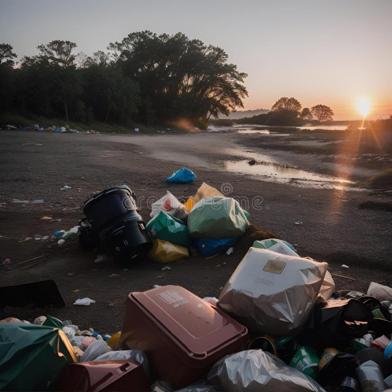 AI Illustration of Trash Pollution on the Beautiful Beach Stock ...