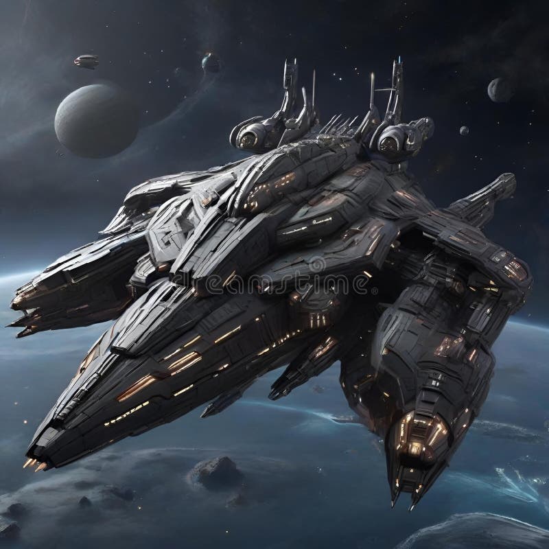 Space Battleship Cube Square Outline. Cuboid. Half-open Hatch. Grey ...